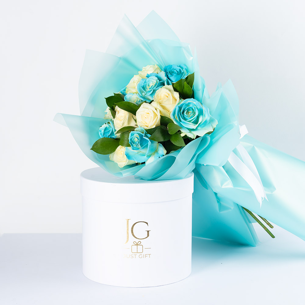 Secrets of Blue | Elegant Blue & White Roses Hand Bouquet